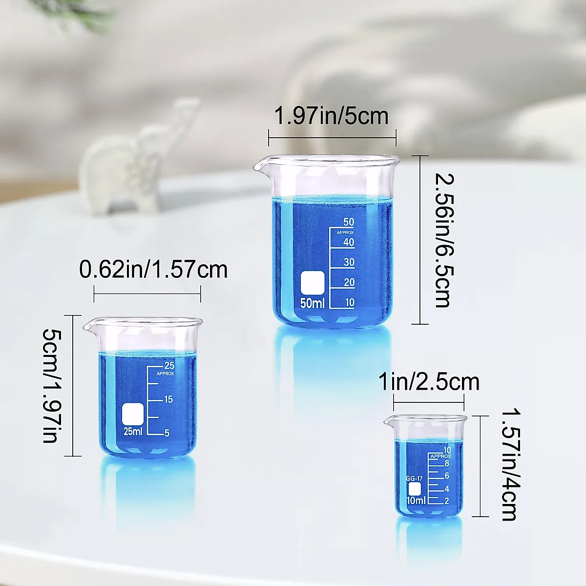 Glass Beakers Set, 5 Sizes - 10ml, 25ml, 50ml, 100ml, 250ml, 3.3 Borosilicate Beaker for Laboratories, Classrooms or Home, Griffin Low Form Lab Beakers