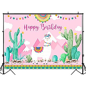 Mocsicka Llama Birthday Backdrop Mexican Cactus Alpaca Birthday Background oh La Llama A Whole Llama Fun Birthday Party Decoration (Pink, 7x5ft (82x60 inch))