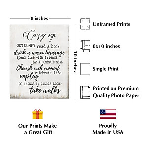 Cozy Up - Beach Wall Art, This Rustic Typography Ocean Wall Decor Sign Print is Ideal Decoration for Beach & Lake House, Cabin, Lodge Decor & Great Reminders to Relax & Celebrate Life! Unframed - 8X10