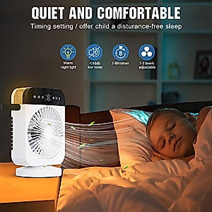 YOUNGTREE Portable Air Conditioner Fan, 5 Speeds Quiet Personal Mini Evaporative Air Cooler with Auto Rotation 70 °,8 Colors LED AC Desk Air Cooling Fan for Car Bedroom Camping