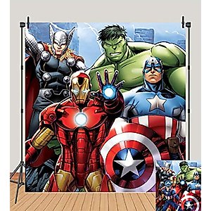 Avengers Backdrops Superhero Boys Kids Birthday Party Background Supercity Cospaly Baby Shower Banner Photography Cake Table Decoration Supplies Photo Studio Booth Props 6x6ft