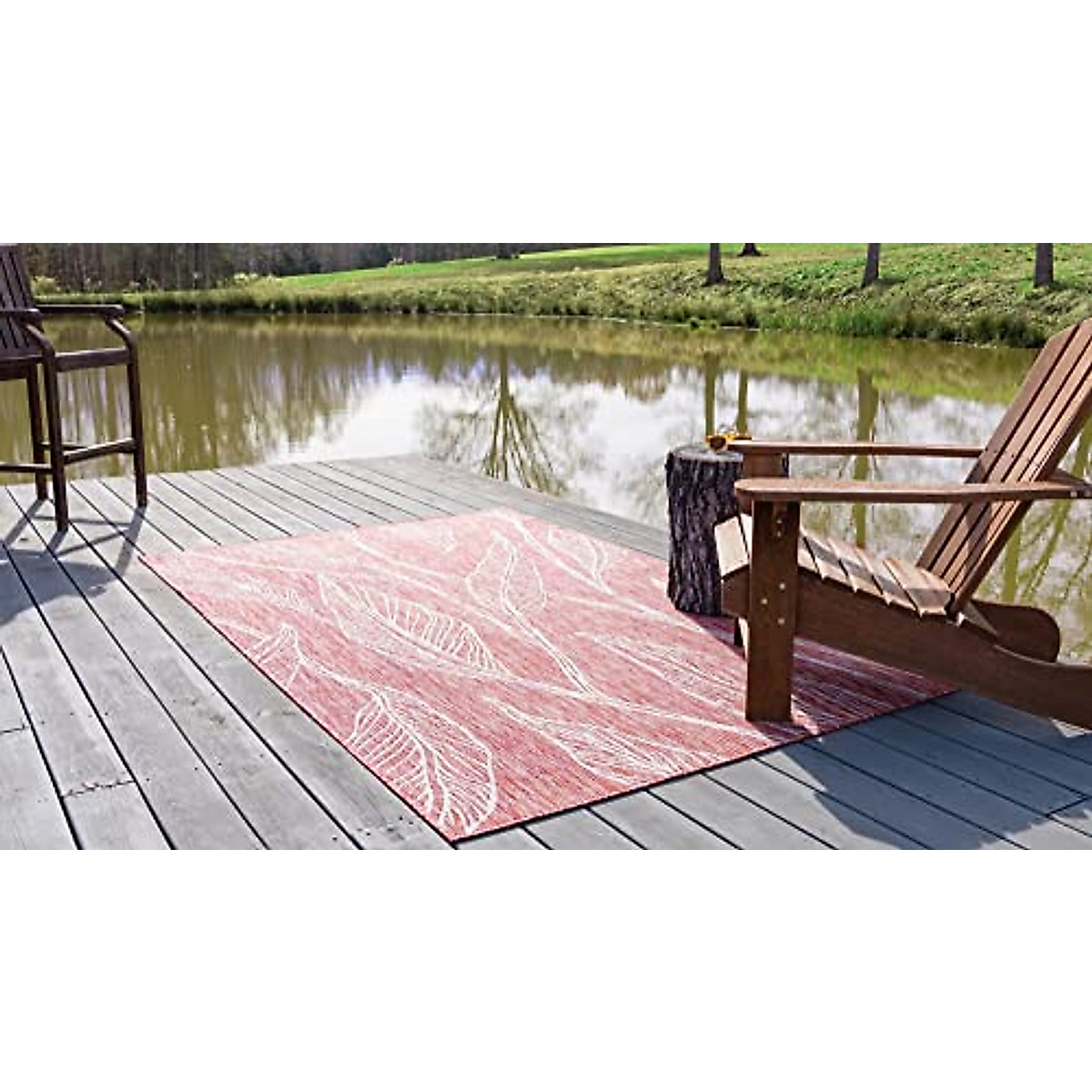 Unique Loom Outdoor Botanical Collection Area Rug - Leaf (5' 1" x 8' Rectangle, Rust Red/ Gray)