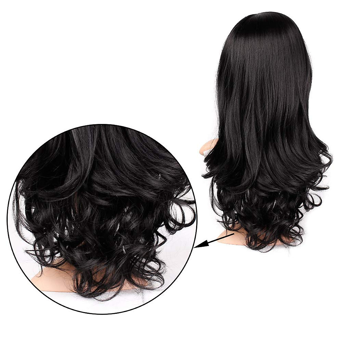 AISI QUEENS Black Wavy Wigs for Women Long Curly Wig Synthetic Party Wigs Middle Part Full Wigs Natural Looking 20 Inch