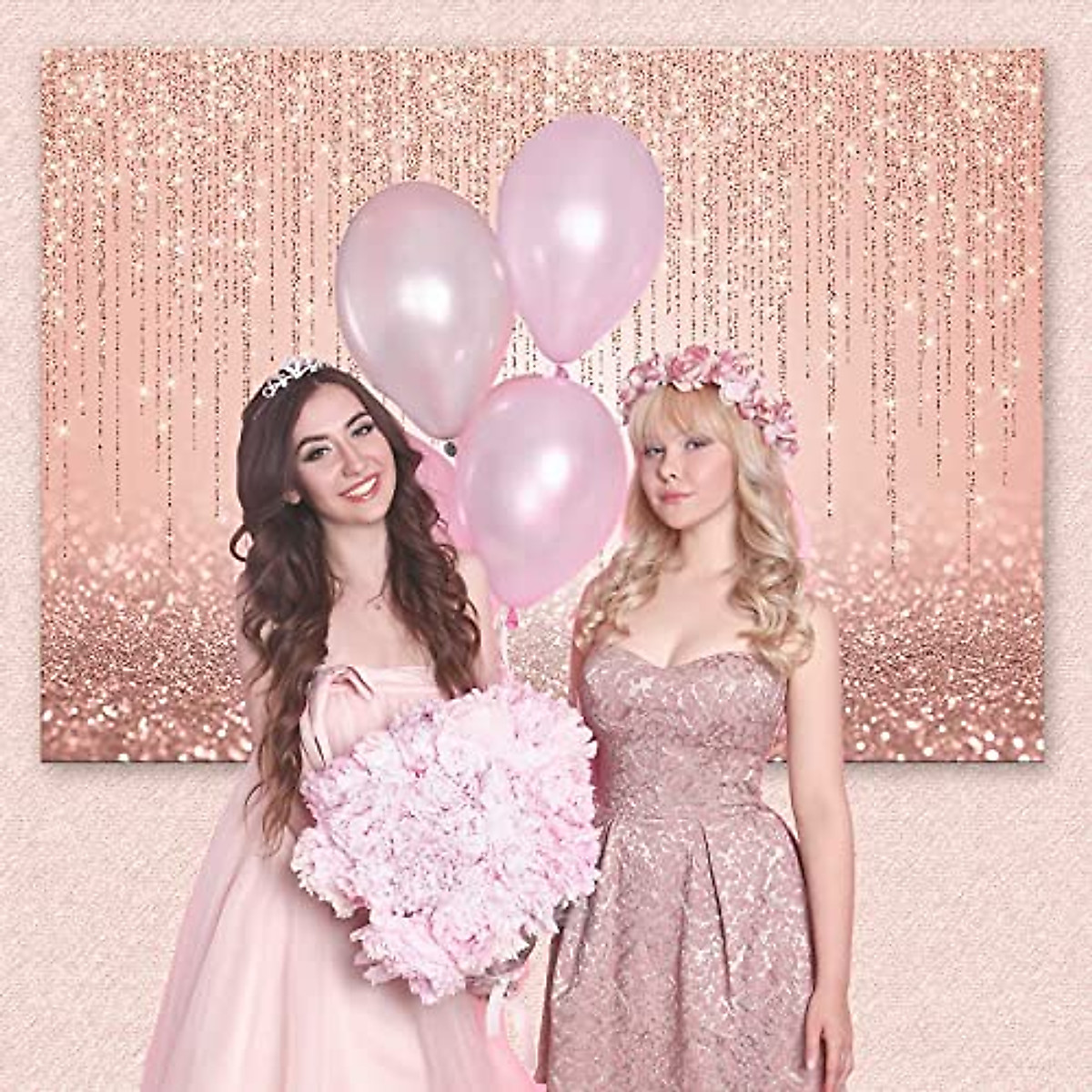 Avezano Rose Gold Glitter Backdrop Rose Gold Sweet Pink Birthday Party Background for Women Girls Vinyl Rose Gold Birthday Baby Shower Banner Kids Portraits Photo Props