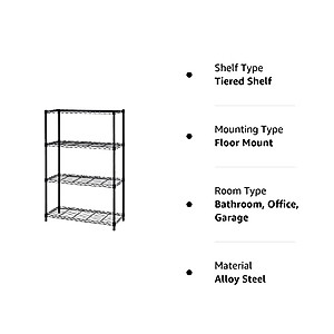 4 Tier Shelving Unit NSF Wire Shelf Metal Large Storage Shelves Heavy Duty Height Adjustable Commercial Grade Steel Utility Layer Shelf Rack Organizer 1000 LBS Capacity -14x36x54,Black