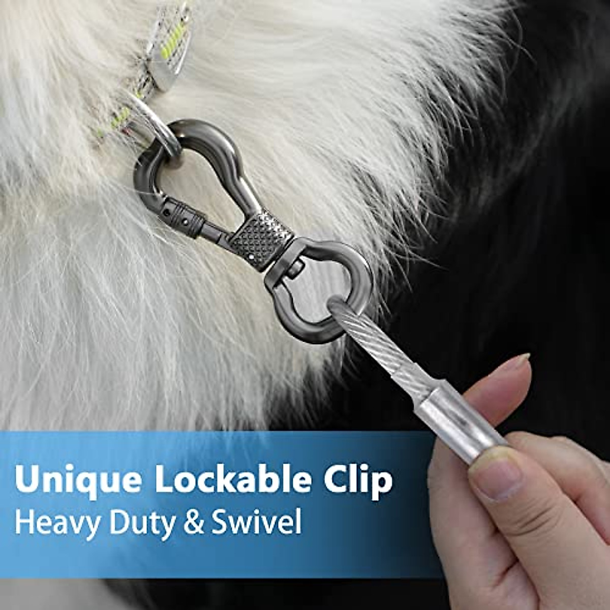 XiaZ 50 ft Dog Tie Out Run Trolley Cable, Pet Heavy Duty Reflective Dog Leash Lead Runner for Large Dogs Up to 250 Pound Silver