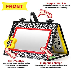 KUANGO Tummy Time Mirror Toys for Babies, High Contrast Activity Montessori Newborn Toys, Black and White Baby Toys 0 3 6 12 Sensory Infant 0-3 Months