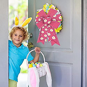 Estivaux 2 Pieces Easter Bows for Wreath, Happy Easter Wreath Bows Pink Burlap Bows Spring Flowers Bows Bows for Front Door Easter Spring Birthday Party Decorations