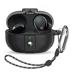 [Secure Lock] Case Cover Compatible with Sony WF-1000XM5, Silicone Case for Sony WF-1000XM5 Earbuds, Shockproof Anti Scratch Case Protective Cover with Carabiner and Lanyard (Black)