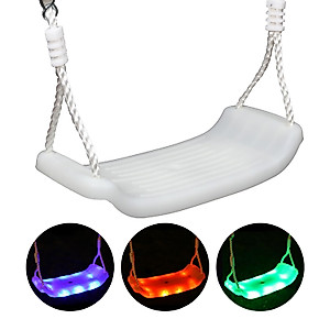 OMNISAFE LED Lighted Swing with Adjustable Rope Plastic Coated Tree Swing for Indoor Outdoor