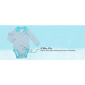 Hanes Ultimate Baby Flexy 3 Pack Long Sleeve Polo Bodysuits, Blues, 0-6 Months