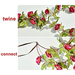 ONLY ART Fake Roses Flowers Vine Plants 2pcs Artificial Flower Hanging Rose Ivy for Mother's Day Wedding Home Hotel Office Party Garden Craft Art Décor (Hot Pink)