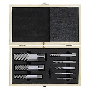 ABN Jumbo Spiral Flute Extractor - 9 Piece Easy Out Bolt Screw Extractor Set Square Shank Reverse Bit Set with Wood Case