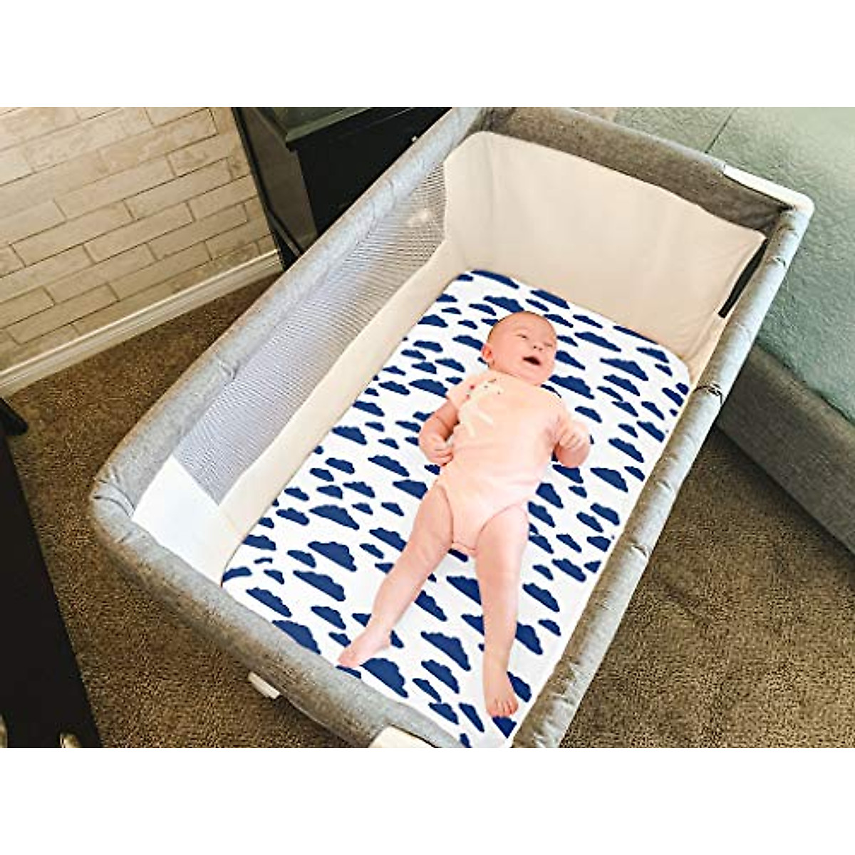 Pack n Play Sheets – Premium Pack and Play Sheet 4 Pack – 100% Super Soft Jersey Knit Cotton Playard Mattress Portable Playpen Fitted Play Yard Mini Crib Sheet for Boy (24 x 38 x 5)