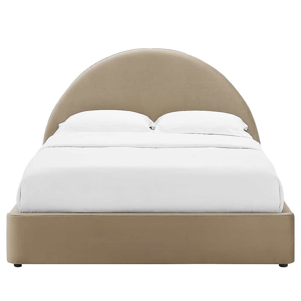 Modway Resort Queen Size Platform Bed with Arch Shaped Round Headboard in Taupe, Upholstered Velvet Bed Frameain-Resistant Performance Velvet, Soft Cloud Bed Frame, No Box Spring Needed