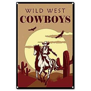 CREATCABIN Retro Vintage Tin Sign Wild West Cow Boys Metal Wall Decor Decoration Art Mural for Home Garden Kitchen Bar Pub Living Room Office Garage Poster Plaque 12 x 8inch