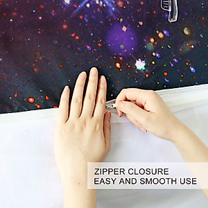 BlessLiving Star Galaxy Bedding Crescent Moon Duvet Cover Purple Pink Bedding 3 Pieces Feather Design Quilt Cover Space Comforter Cover Set (Full)