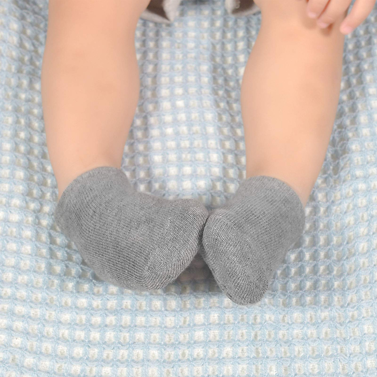 JAKIDAR 12 Pairs Baby Socks Non-Slip Toddler Socks With Grips for Baby Boys Girls - Ankle Low Cut Cotton Socks for Babe and Kids, Gray 12-24M