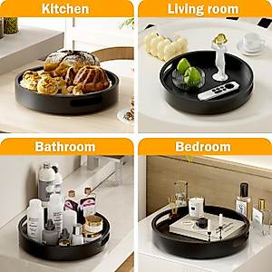 Homerays 12 Inch Lazy Susan Organizer, Kitchen Rotating Spice Rack, Bamboo Lazy Susan with Double Handles for Kitchen Cabinet (Black, Medium)