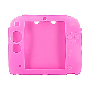 Protective Soft Silicone Rubber Gel Skin Case Cover for Nintendo 2DS (Black,Pink)