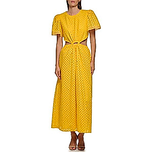 Karl Lagerfeld Paris Women's Lace Cut Outs Long Dress, Lemon Chrome, 0