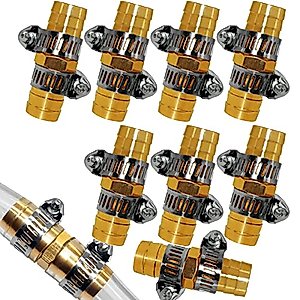 Fitvell 8 Pieces 1/2 Inch Garden Hose Repair Mender Brass Water Hose Repair Kit Fitting Conectors Splicer With 16 Pieces Stainless Clamp