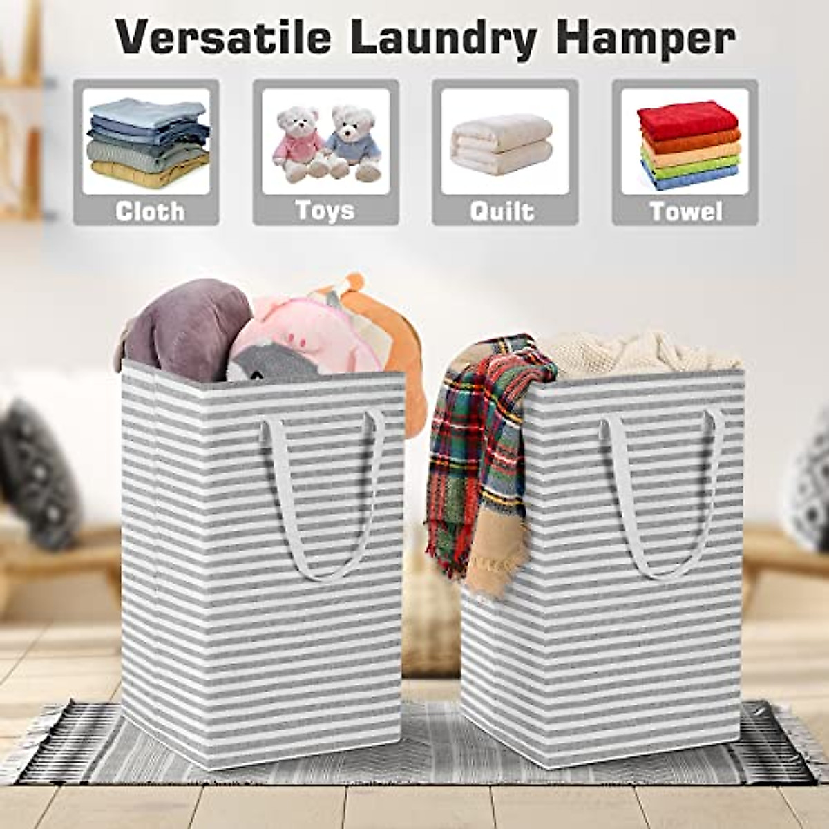 MecTo 72L Collapsible Laundry Hamper Freestanding Laundry Basket with Easy Carry Long Handles, Foldable Clothes Hamper Storage Basket for Bathroom Bedroom Dorm, Grey