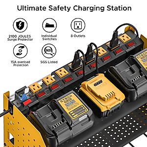 CRST Power Tool Organizer & 8-Outlet Power Strip Bundle, Cordless Drill Holder with Charging Station for Garage & Workshop