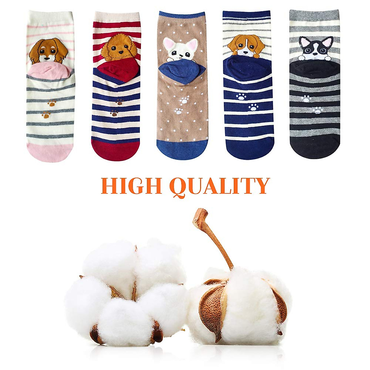 YSense Cute Socks Womens Dog Cat Novelty Animal Socks for Girl Cartoon Cotton Casual Crew Funny Socks 5 Pairs, Dog style 2