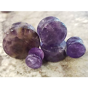 blue palm jewelry Pair of Amethyst Double Flare Stone Ear Plugs Expander Gauges 2ga - 1 inch E553