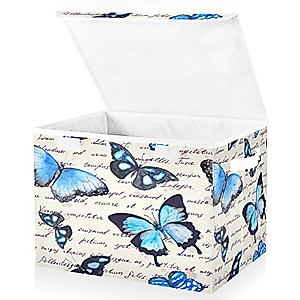 KEEPREAL Butterflies Storage Basket Bin with lid, Large Cube Storage Box Collapsible Storage Organizer for Home Office Closet - 16.5 L x 12.6 W x 11.8 H