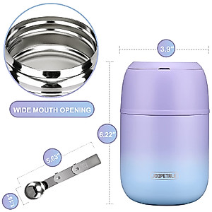17 oz Insulated Lunch Containers Hot Food Jar, Wide Mouth Lunch Thermo for Hot Food Kids Adults, Vacuum Stainless Steel Thermo Lunch Box With Handle Folding Spoon for School, Office(Purple blue)