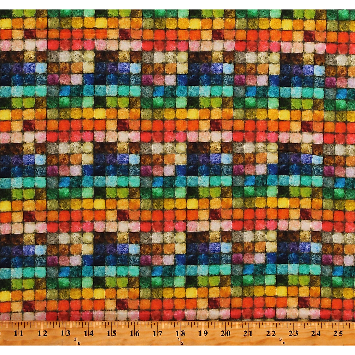 Cotton Colorblock Mosaic Tim Holtz Dyed Blocks Squares Multicolor Cotton Fabric Print by The Yard (PWTH179-MULTI)
