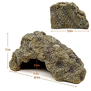 KHEARPSL Large Reptile Hideout Reptile Rock Hide Cave Hideaway Shelter for Bearded Dragon Lizards Snake Gecko Turtle Amphibian Habitat Decor (Large)