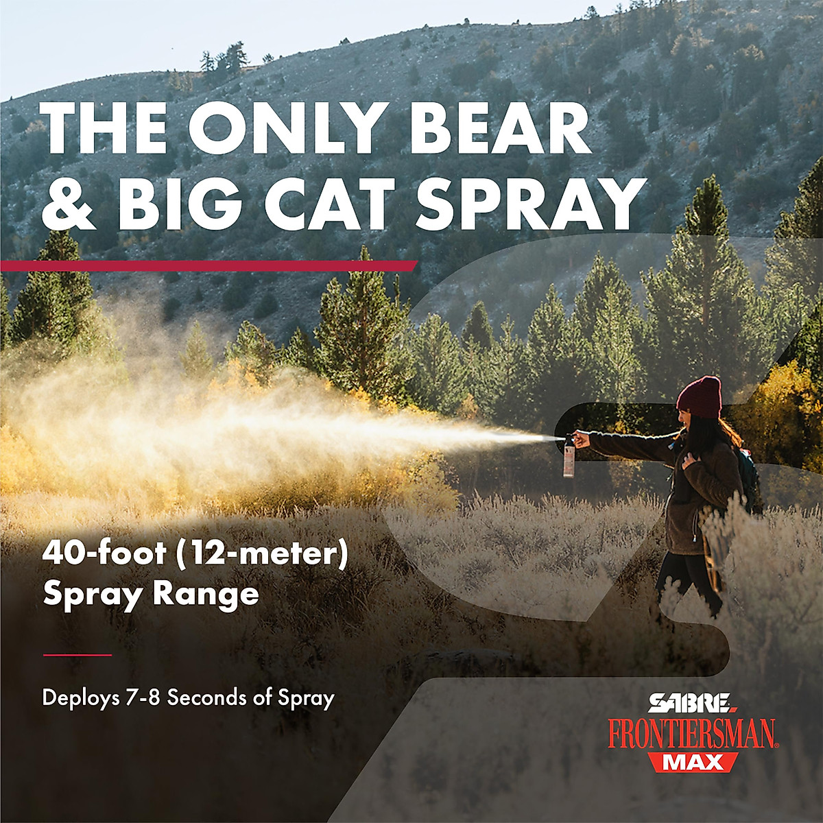 SABRE Frontiersman MAX 9.2 oz. Bear & Mountain Lion Attack Deterrent, Up to 40 ft Range, Contains 2% Major Capsaicinoids + Frontiersman Bear Horn (FBH-LT-AMZ) Kit, Glow-in-The-Dark Safety