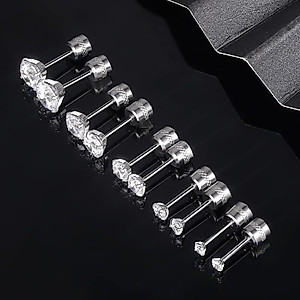 5 Pairs White Gold Plated Moissanite Earrings For Women Stainless Steel 2-6MM Round Cut Moissanite Stud Earrings For Men Women