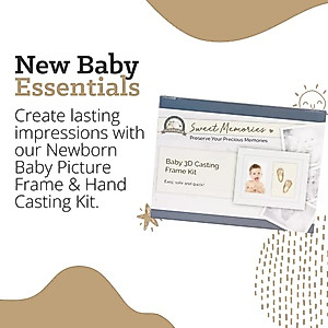 PLUSHIBLE Baby Handprint Footprint Keepsake Kit, New Mom, Grandma, For Mom, Baby Hand and Footprint Kit, Personalized, Baby Registry, Picture Frame, 3D Casting Kit, White Frame, Gold Prints