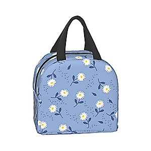 Senheol Cute Daisy Print Lunch Box, Kawaii Small Insulation Lunch Bag, Reusable Food Bag Lunch Containers Bags for Women Men