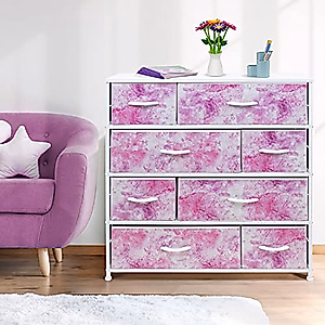 Sorbus Dresser for Kids Bedroom 8 Drawers - Storage Organizer Closet Furniture Chest for Girls & Boys, Nursery, Playroom, Clothes, Toys - Steel Frame, Wood Top, Fabric Bins (Tie-dye Pink)