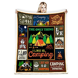 Juirnost Camping Gifts Camping Blankets Best Gifts for Rv Owners Happy Camper Blanket Gifts for Camping Campfire Blanket Camper Throw Blanket Camper Gifts Camping Lovers Gift Ideas for Men or Woman