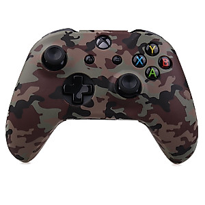 YoRHa Water Transfer Printing Camouflage Silicone Cover Skin Case for Microsoft Xbox One X & Xbox One S Controller[After 8.2016 Model] x 4(Forest+Navy+Desert+Snow) with PRO Thumb Grips x 8