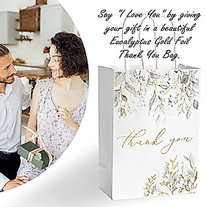 Created Flow Eucalyptus Wedding Thank You Gift Bags Small Size Guests Bridal Shower Bridesmaids Gift Bags Birthday Party Thank You Favors Bag Baby Shower Office Business Thank You Bags Bulk Merchandise White Handles Gold Foil Paper 16 Pack 4 Designs