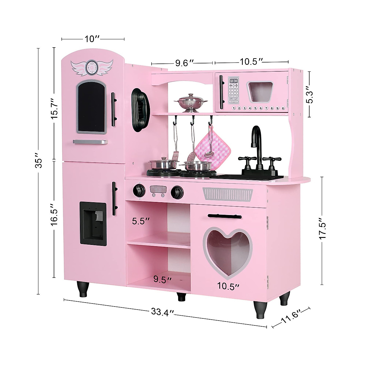TaoHFE Wooden Play Kitchen Kids Kitchen Playset Toy Kitchen Sets for Girls Gift Kids Kitchen Playset Pink Toddler Kitchen for Kids Age 3+ Pretend Play with Lights & Sounds (Pink)