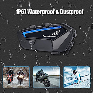 FreedConn Motorcycle Helmet Bluetooth Communication System FX 10 Riders Group Using Universal Pairing Helmet Intercom with Music Sharing IP67 Ultra-Thin Body (FX-Black)