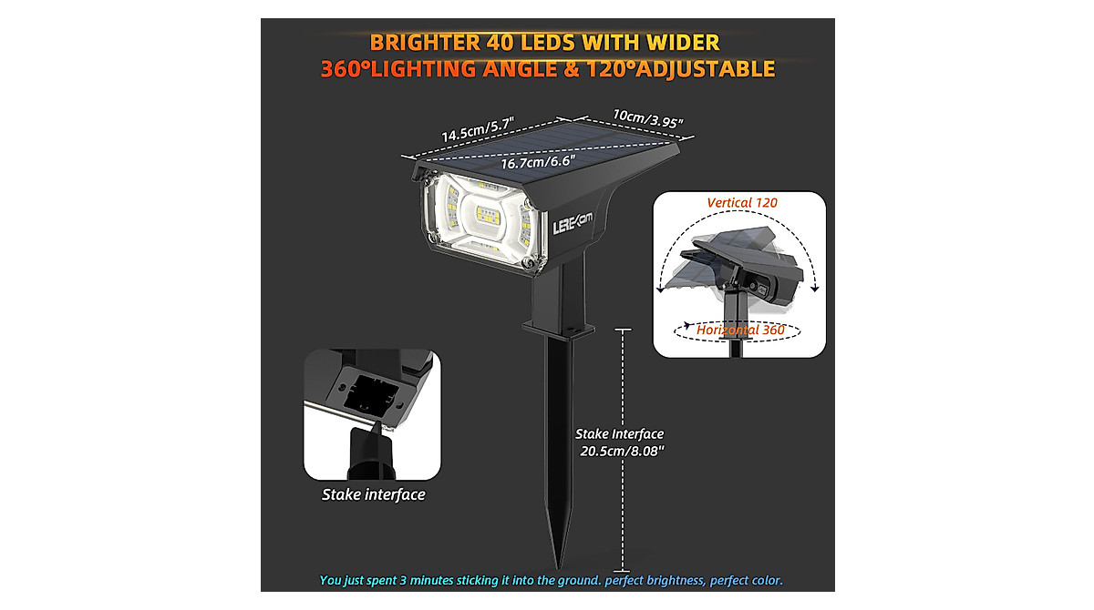 LEREKAM Solar Spotlights - 40 LEDs Color Changing Lights