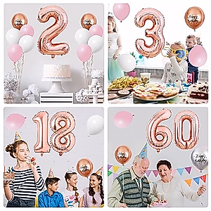 Funhot 40 Inch Rose Gold Number 60 Balloon, 60th Birthday Balloons, Rose Gold Birthday Print Matt White Pink Latex Balloons Giant 60 Foil Balloons for Women 60th Birthday Party Decoration Anniversary