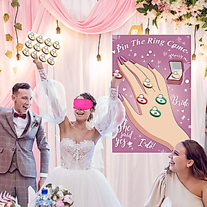 Hxezoc Pin The Ring On The Bride Game with 48 Pcs Rings, Large Bridal Party Games Poster for Bachelorette Party, Bridal Shower, Wedding Party, Birthday Party, Carnival Party Supplies
