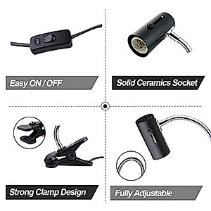 OMAYKEY 2 Pack Reptile Lamp Fixture Holder Clamp with 3-pcs 50W UVA + UVB Full Spectrum Sun Lamp Sunbathe Heat Bulb, Upgraded Lengthened Adjustable Stand & Socket, for Pet Habitat Heat Light Bulbs