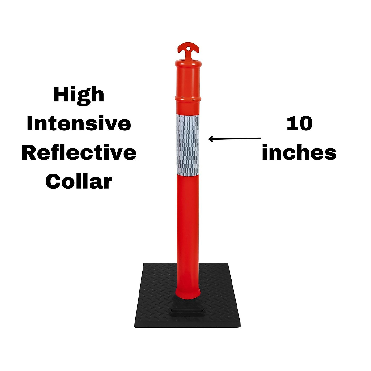 CJ Safety 44" Orange PE Delineator Post Cone, 44" Height Post, 10 lbs Recycled Rubber Base, 10" Reflective Band (Set of 3)