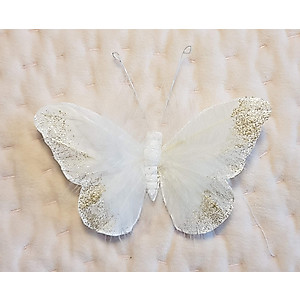 Inspired by Jewel Butterfly Wall Decorations Premium Quality Real Feather 3D Wall Decals Girls Bedroom | Stunning Gold Glitter Decor Stickers All Rooms & Nursery Sets | 10 Adhesive Pieces